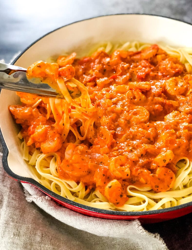 Creamy Tomato Basil Shrimp Pasta - Our Tasty Kitchen