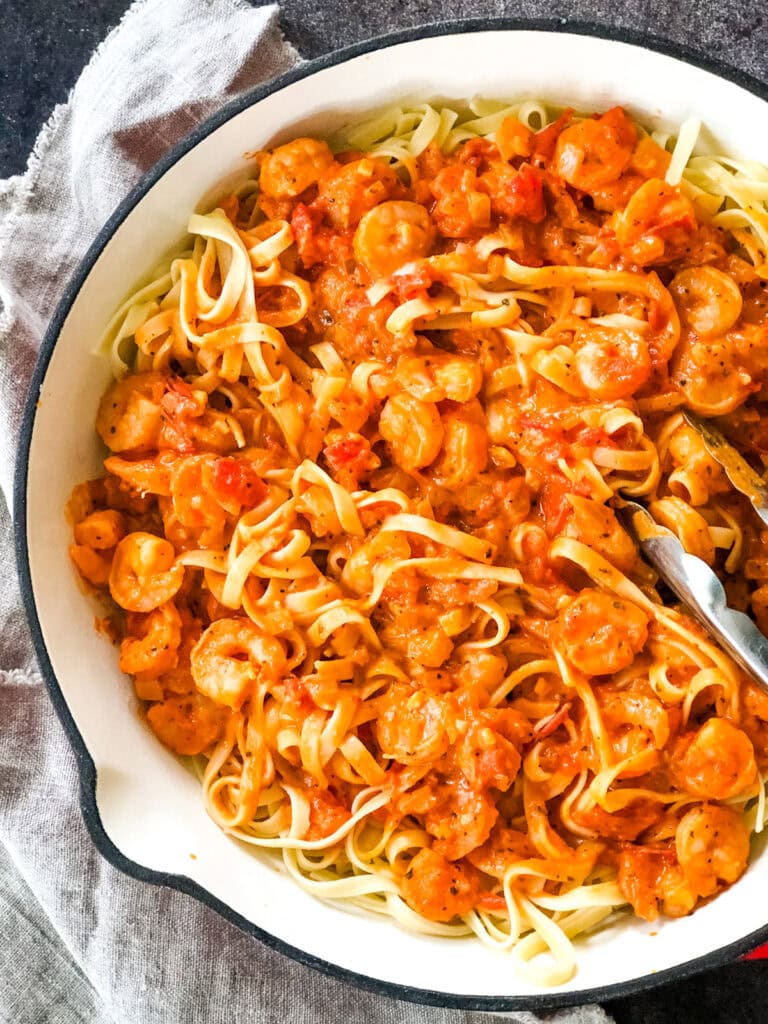 Creamy Tomato Basil Shrimp Pasta - Our Tasty Kitchen
